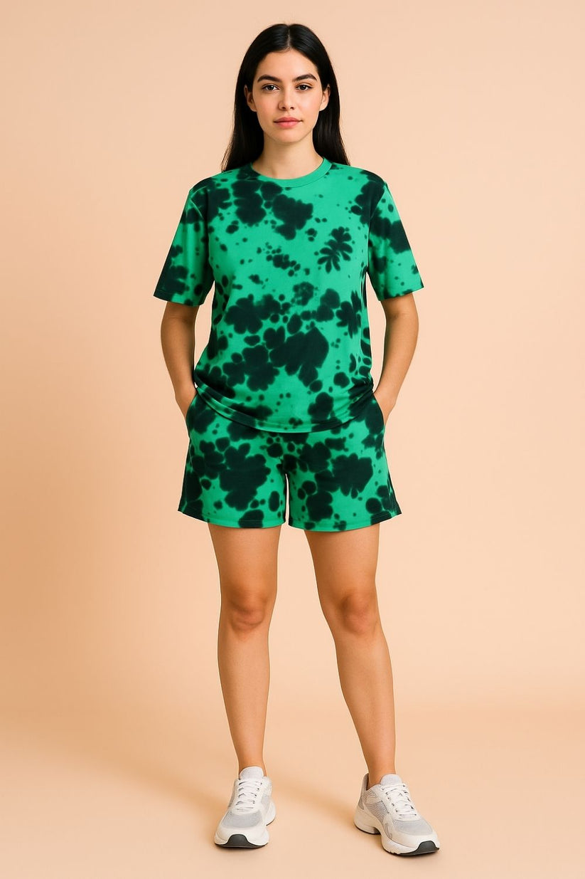 Premium Tie & Dye Oversize T-Shirts & Shorts Combo - Green & Black – T Bhai